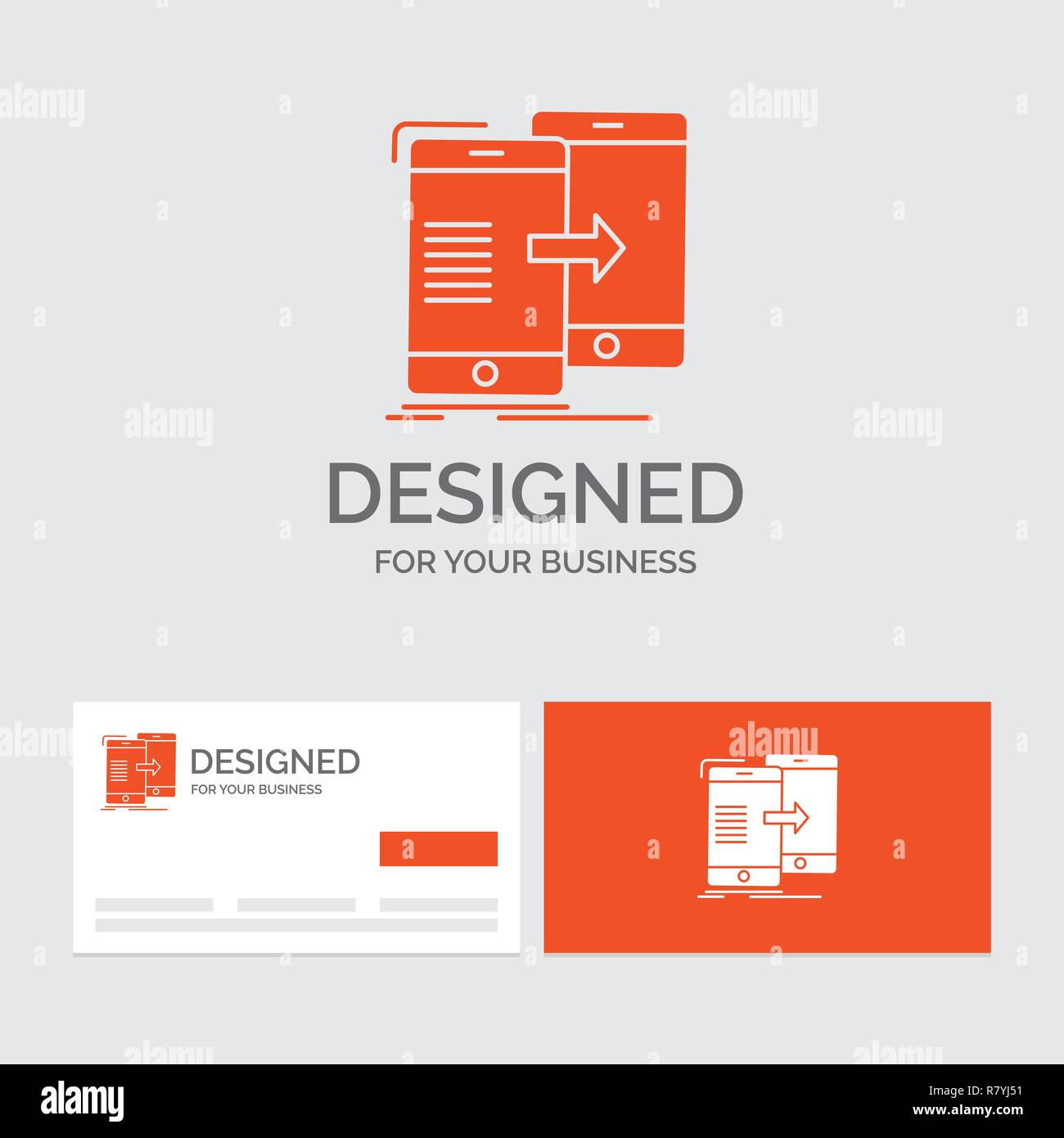 Business Logo Template For Data Sharing Sync Synchronization Syncing Orange Visiting Cards