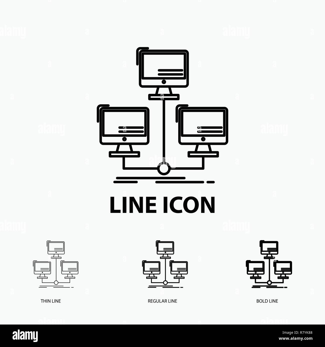 Database Distributed Connection Network Computer Icon In Thin Regular And Bold Line Style