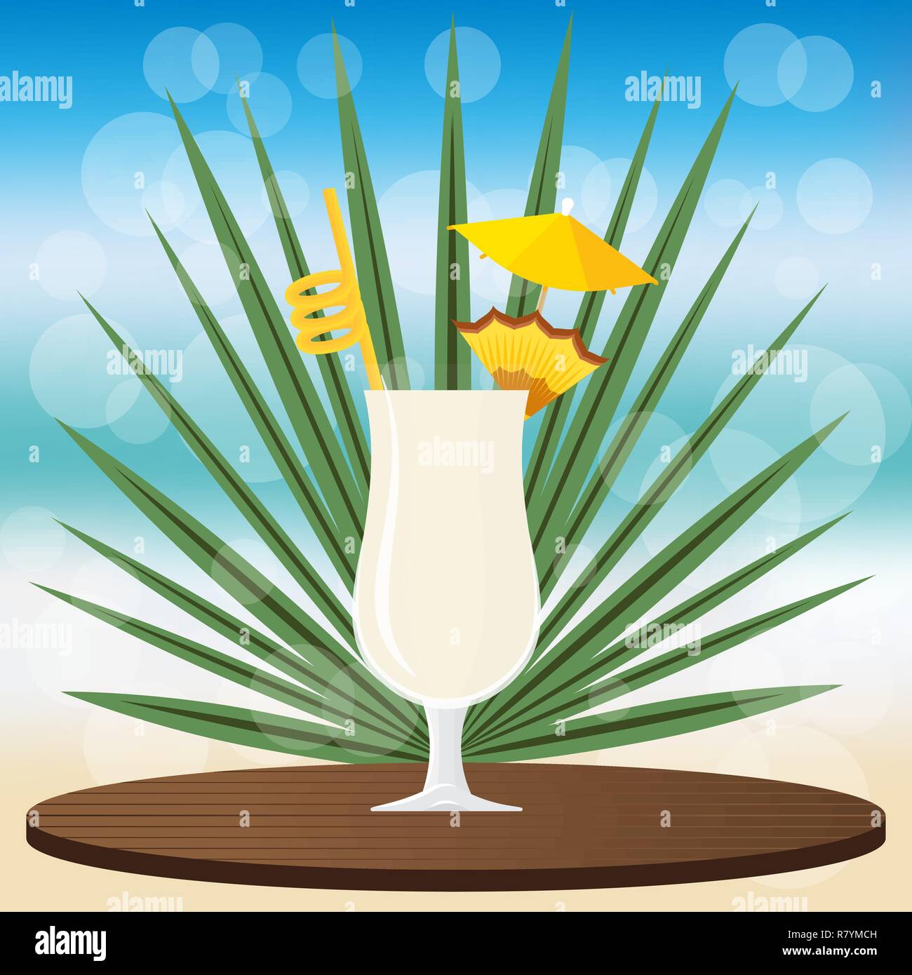 Pina Colada cocktail on wooden classic tray , on blurred background ...