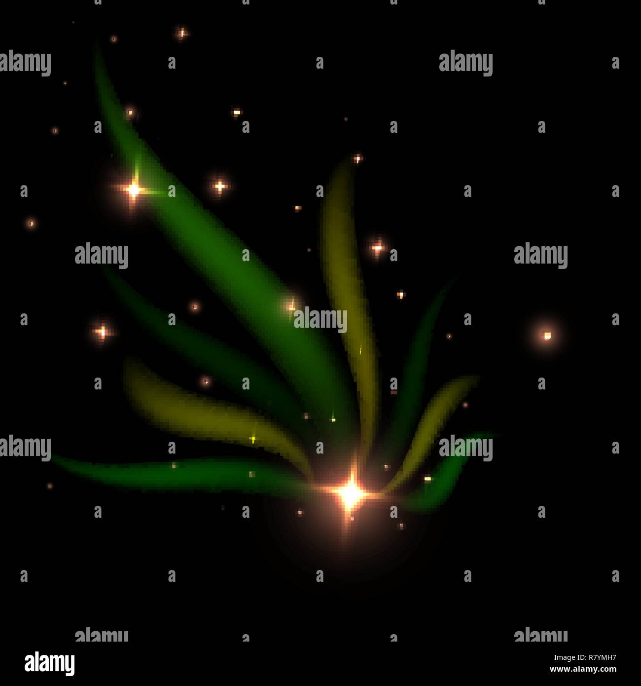 Creative green-yellow fire with colorful flames and neon lights motion ...