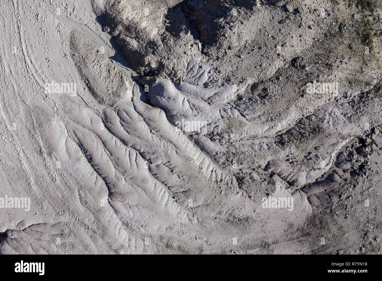 Aerial shot of abandoned opencast mine. Abstract cracked mud pattern ...