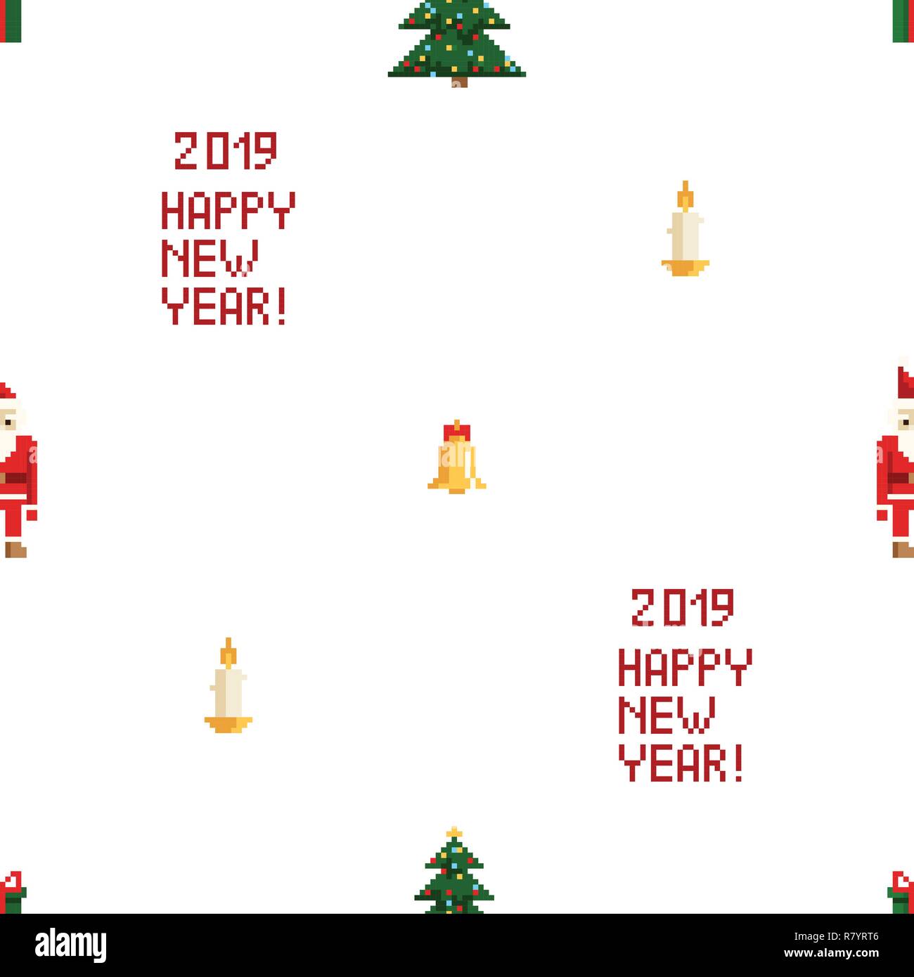 Colorful Pixel Pattern with Christmas Elements. Atcade games style ...