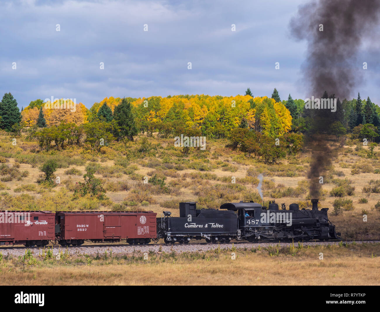 Cumbres & Toltec Scenic Railroad train on the west side of Cumbres Pass ...