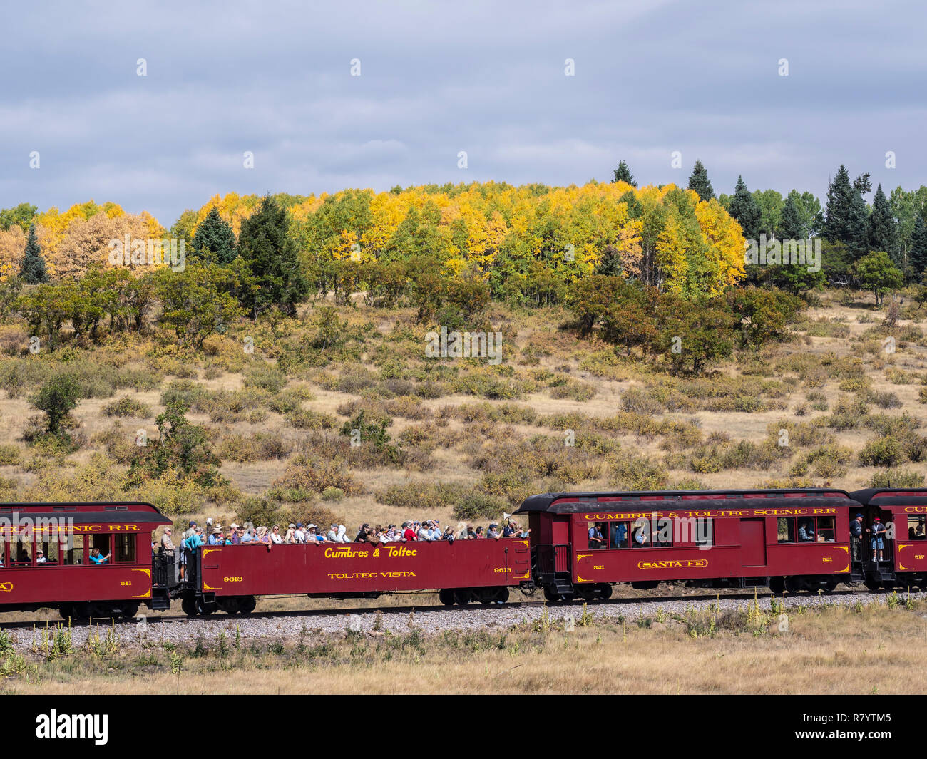 Cumbres & Toltec Scenic Railroad train on the west side of Cumbres Pass ...