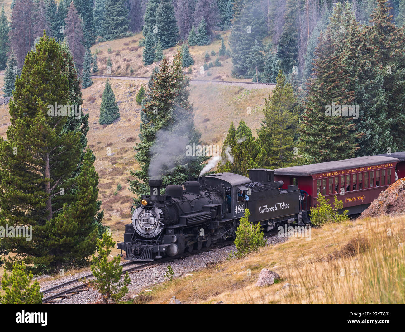 Cumbres & Toltec Scenic Railroad train on the east side of Cumbres Pass ...