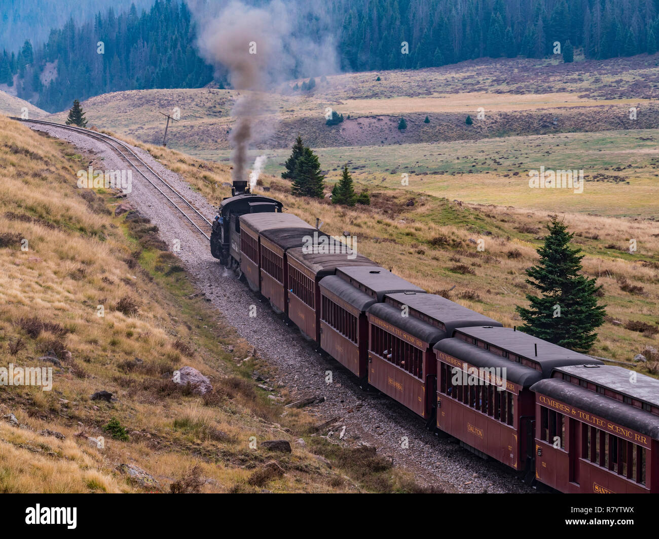 Cumbres & Toltec Scenic Railroad train on the east side of Cumbres Pass ...