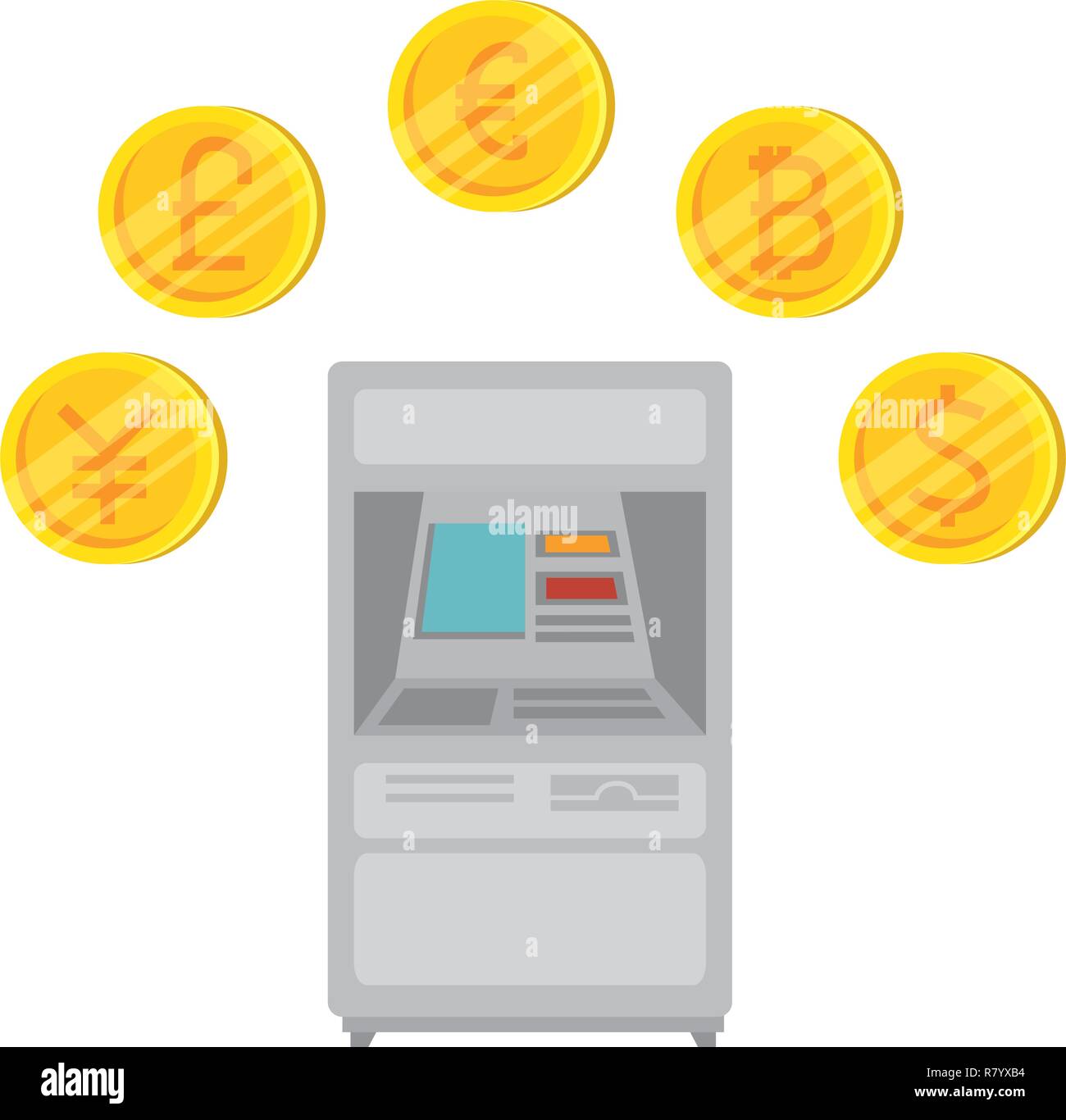 cashier with set of commercial coins vector illustration design Stock ...