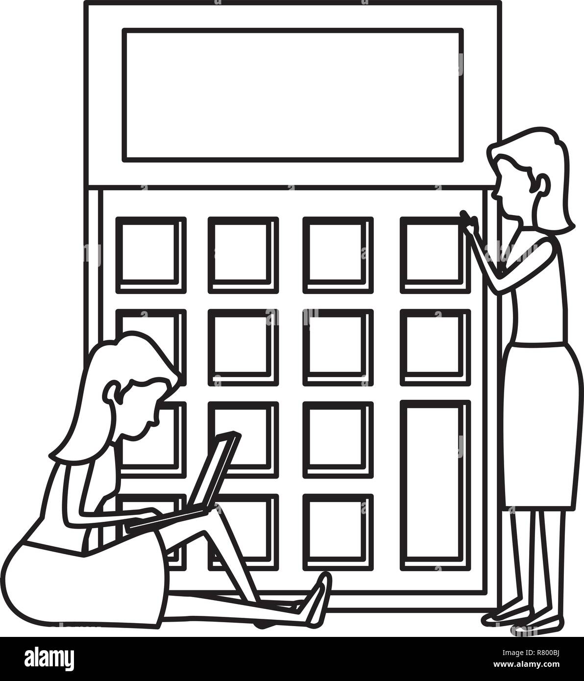 calculator math with women and laptop vector illustration design Stock ...