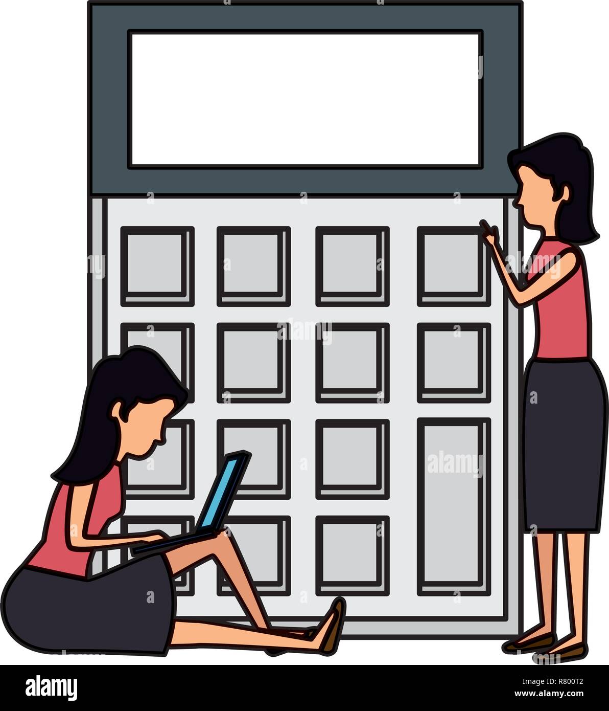 calculator math with women and laptop vector illustration design Stock ...