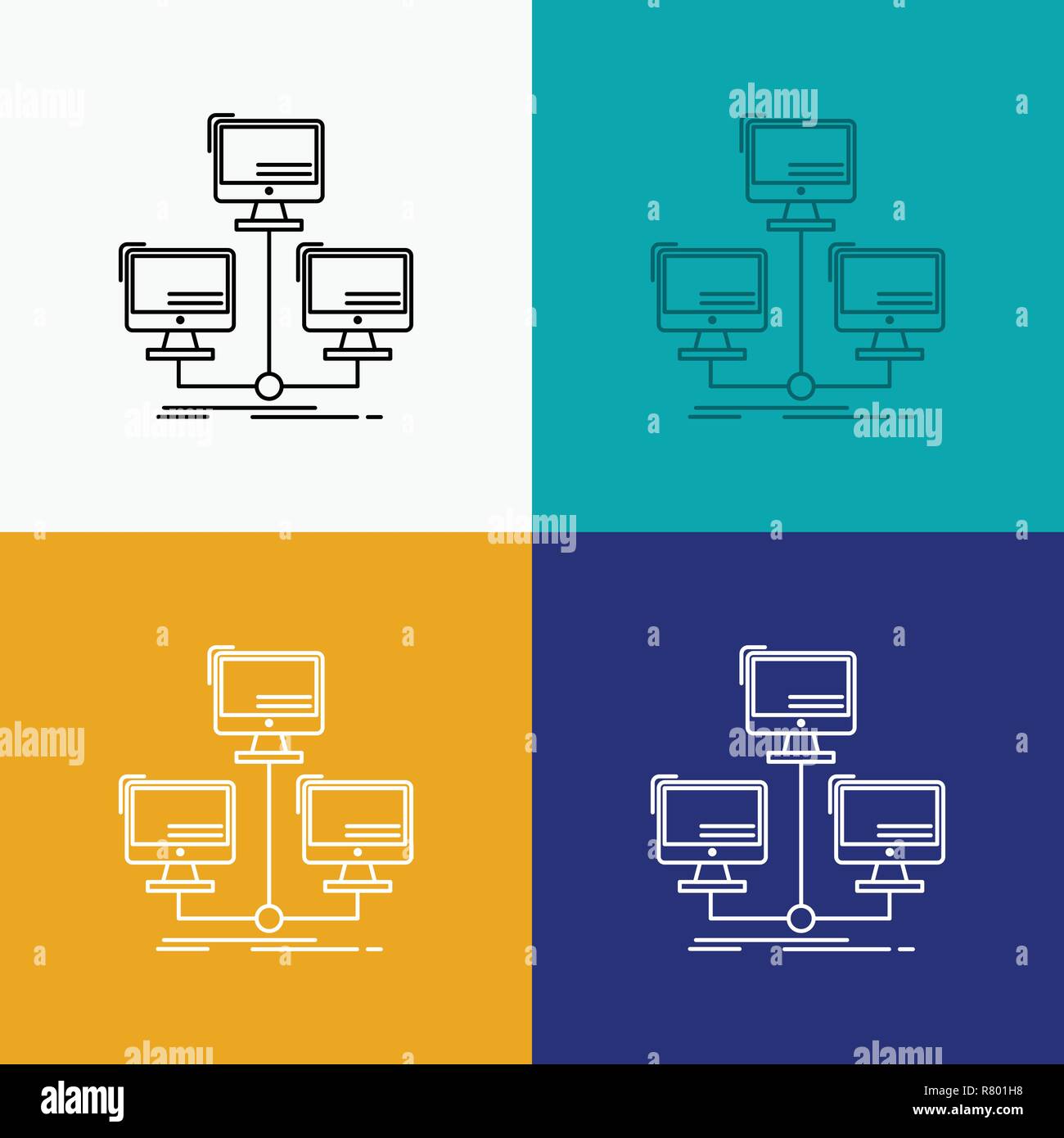 Database Distributed Connection Network Computer Icon Over Various Background Line Style