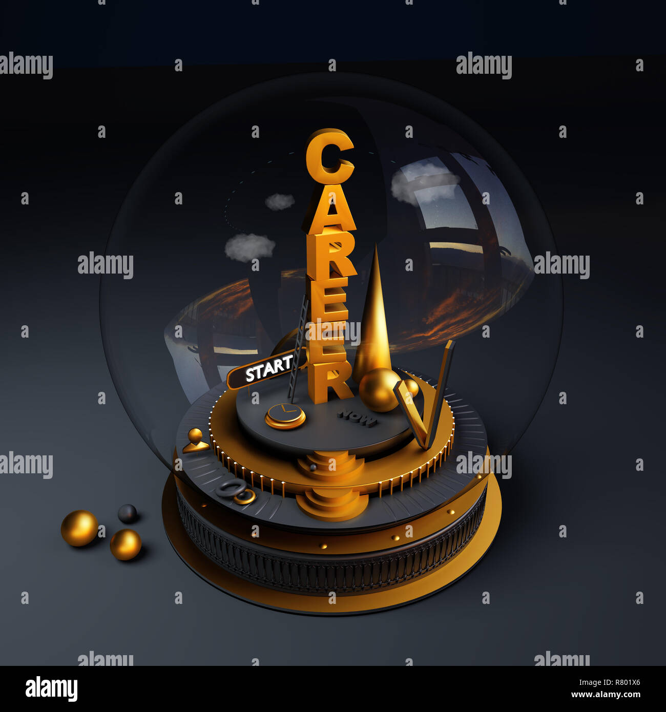 Career start concept. A miniature landscape represented in a crystal ...