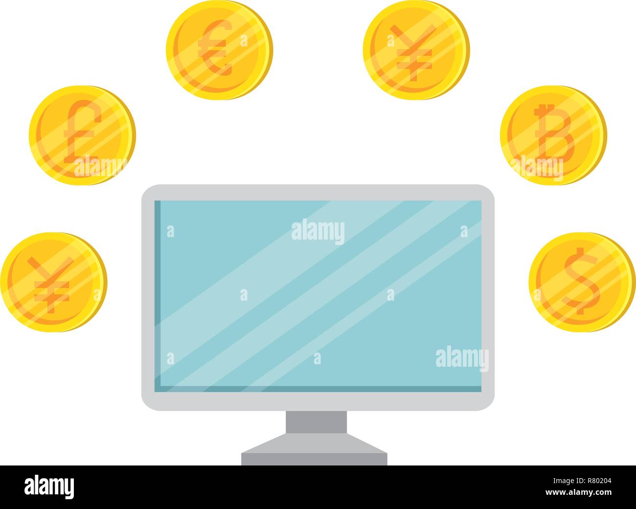 desktop with set of commercial coins vector illustration design Stock ...