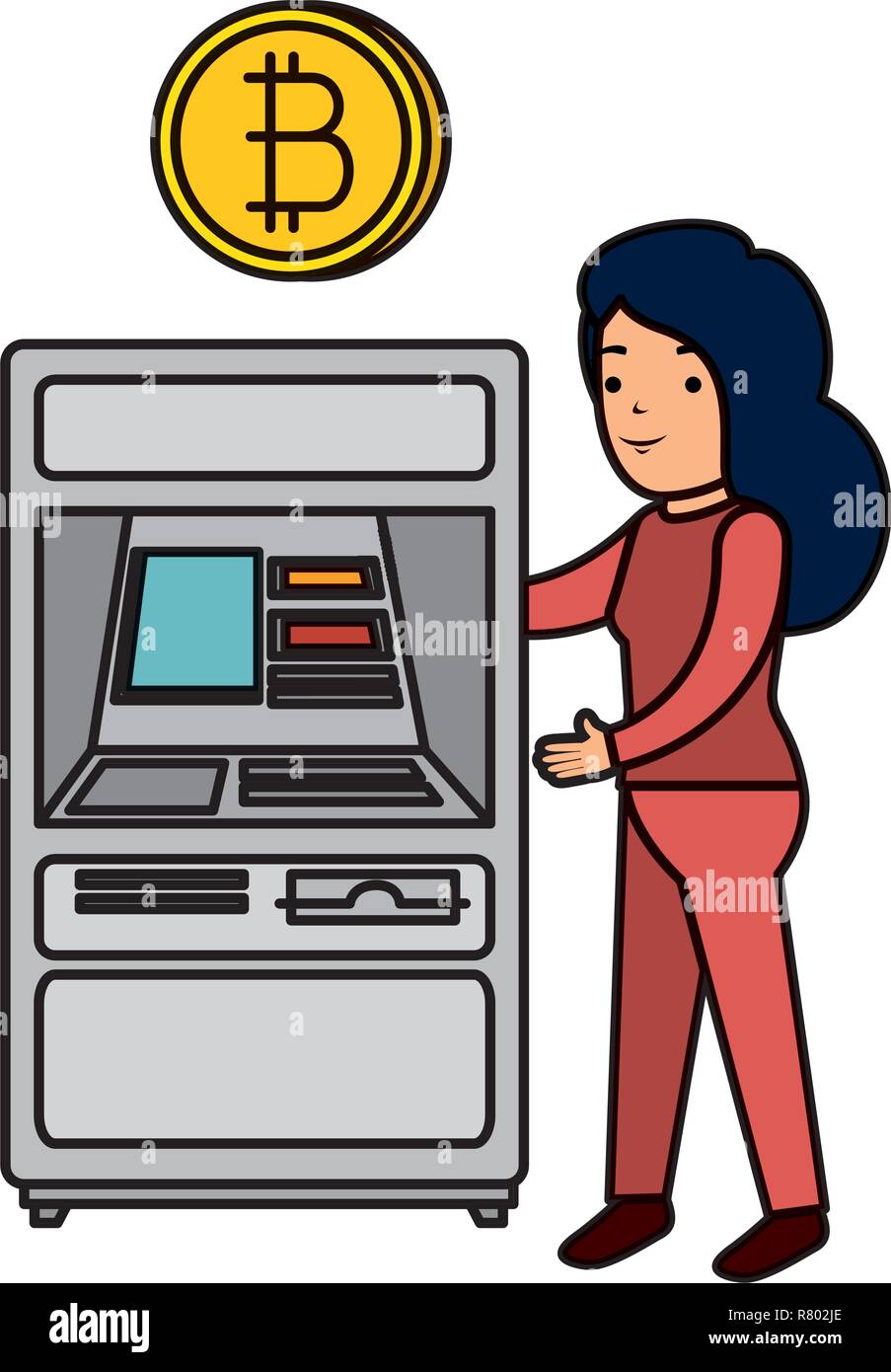 cashier with set of commercial coins vector illustration design Stock ...