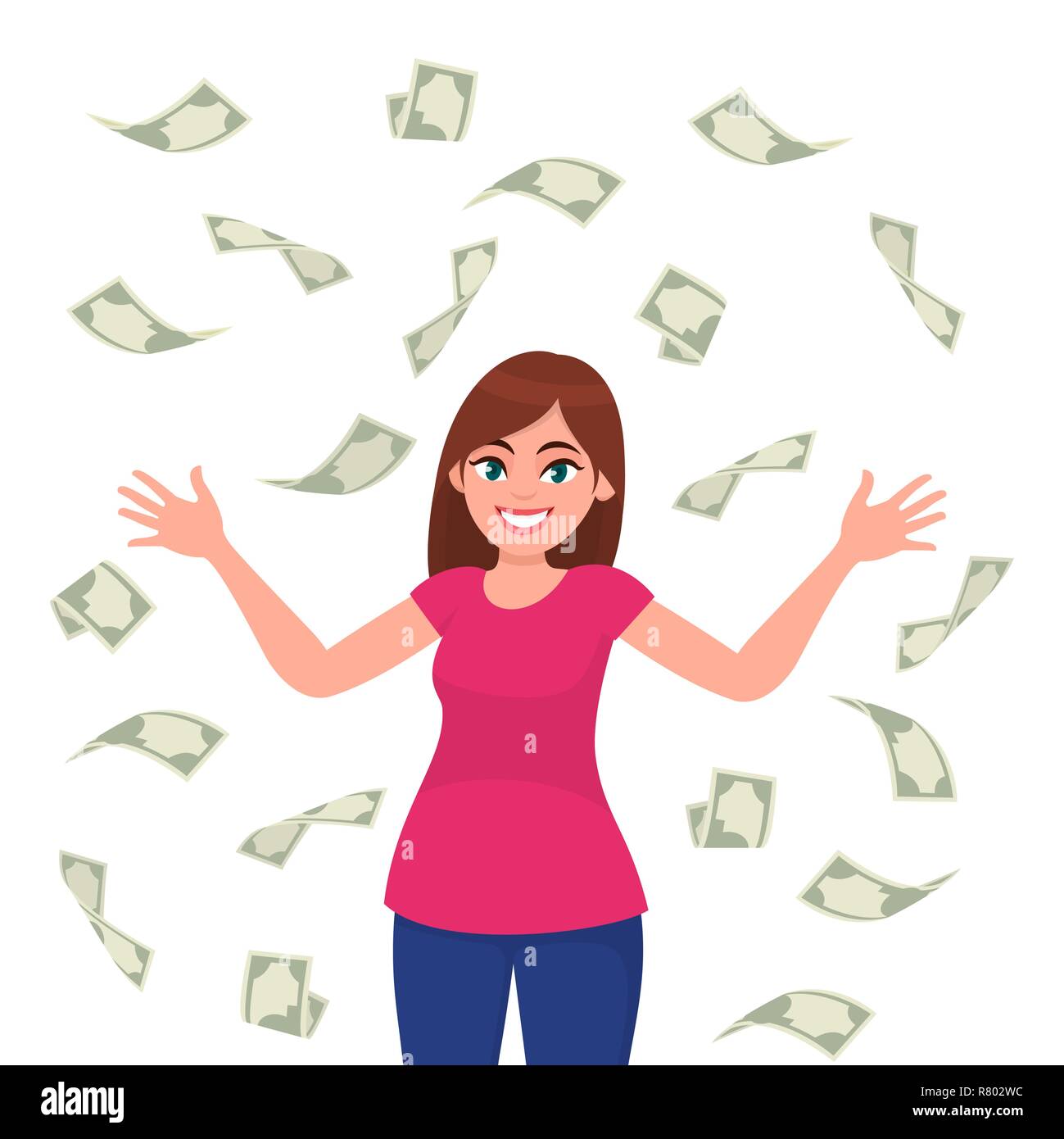 Cash / money / bank notes /currency bills falling around successful ...