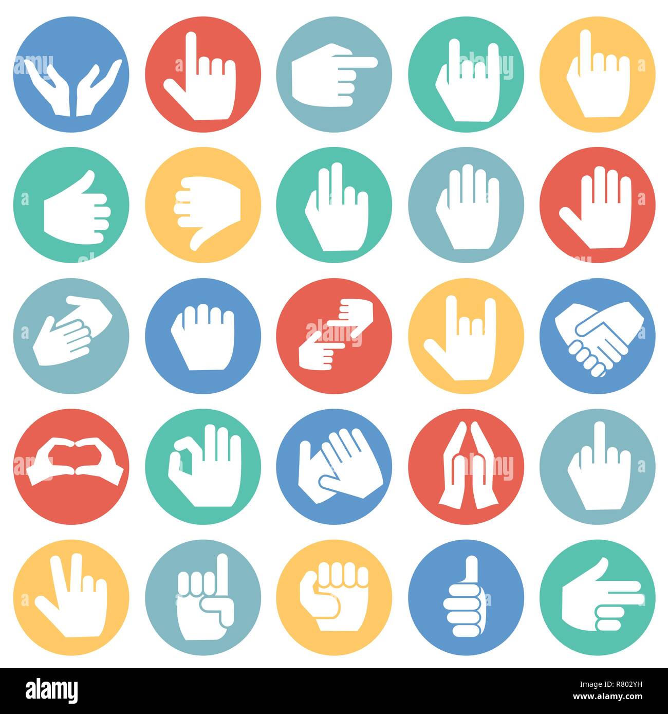 Gestures icon set on color circles background for graphic and web ...