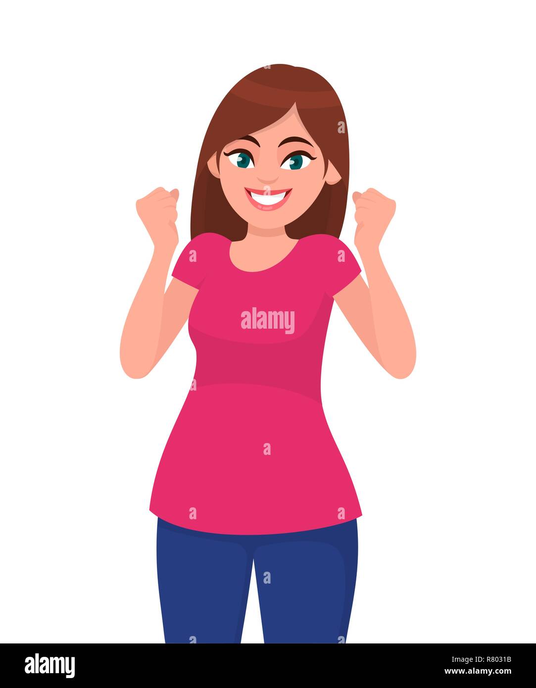 Beautiful Young Girl Raising Hand Stock Vector Images Alamy