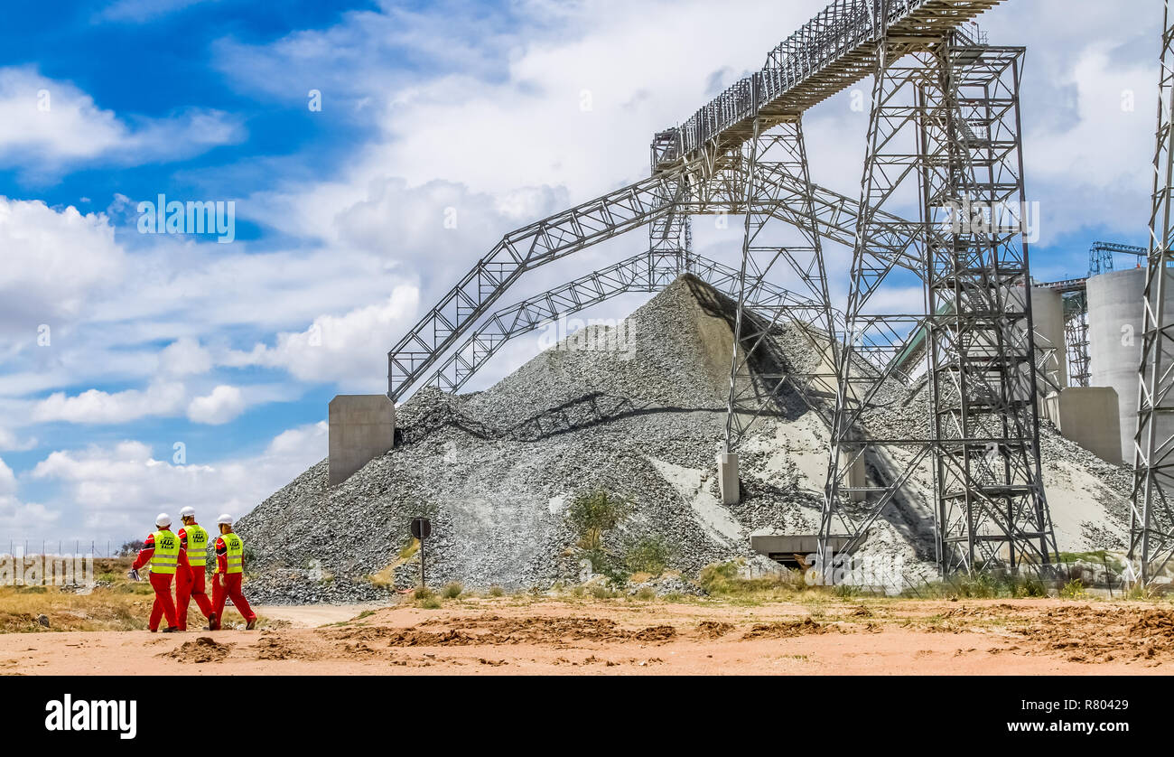 Rustenburg, South Africa, October 15, 2012, Conveyor belt transporting ...