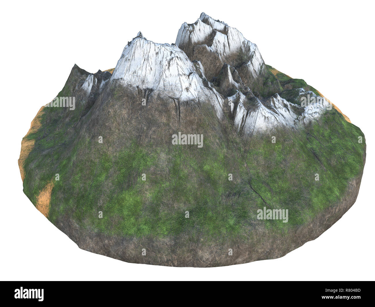 high snowy mountains on an isolated white background. 3d illustration ...