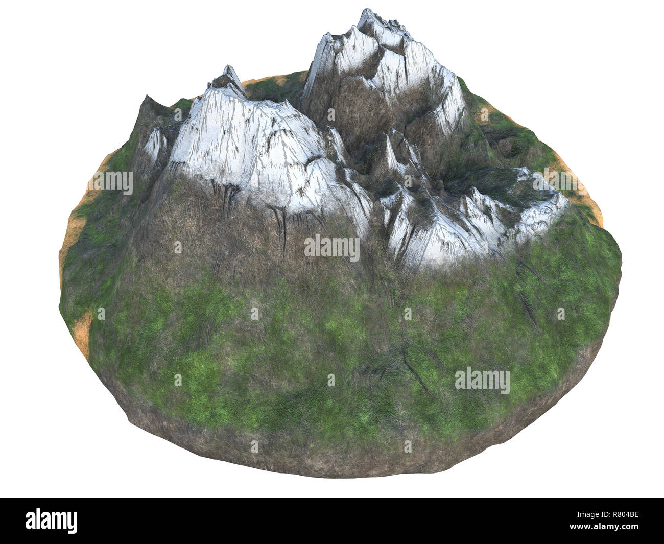 high snowy mountains on an isolated white background. 3d illustration ...