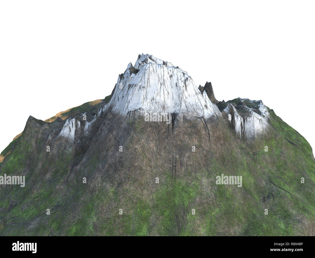 high snowy mountains on an isolated white background. 3d illustration ...