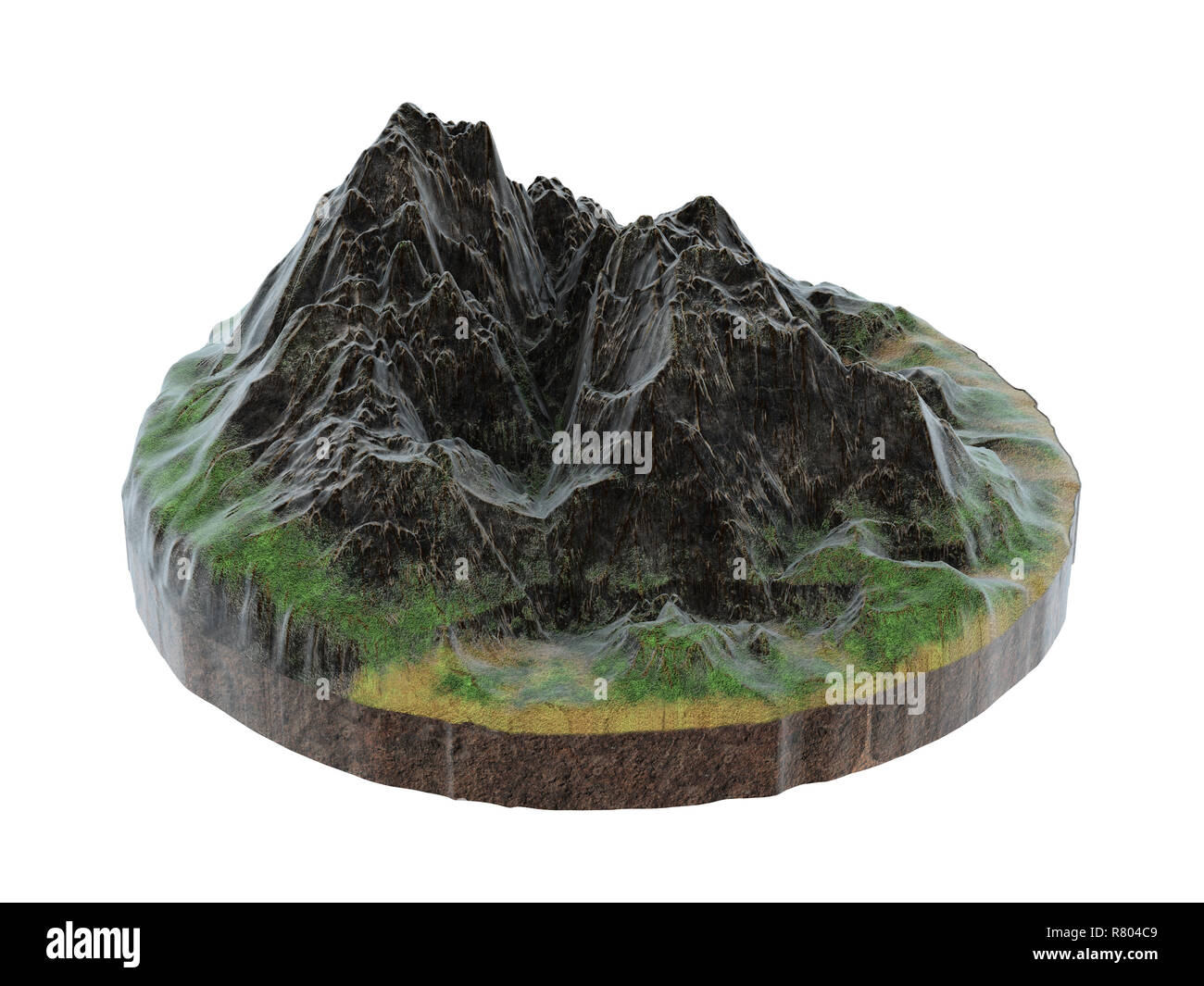 stylized image of a mountain ridge on an isolated white background. 3d ...