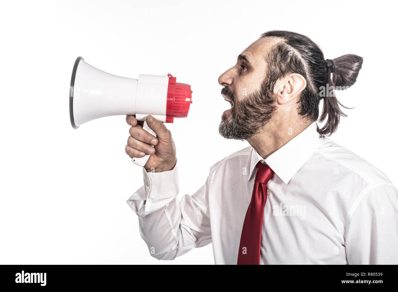 businessman with megaphone isolated on white background Stock Photo - Alamy