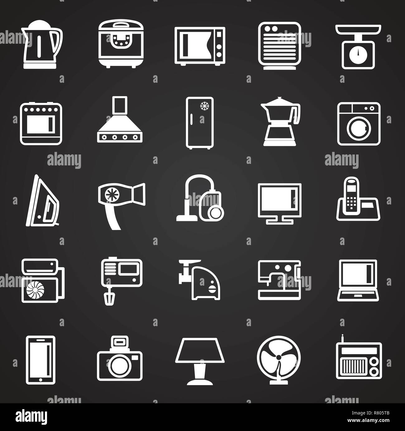 Home appliance icons set on black background for graphic and web design, Modern simple vector ...