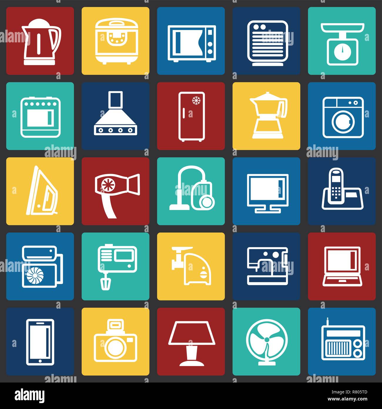 Home appliance icons set on color squares background for graphic and web design, Modern simple ...