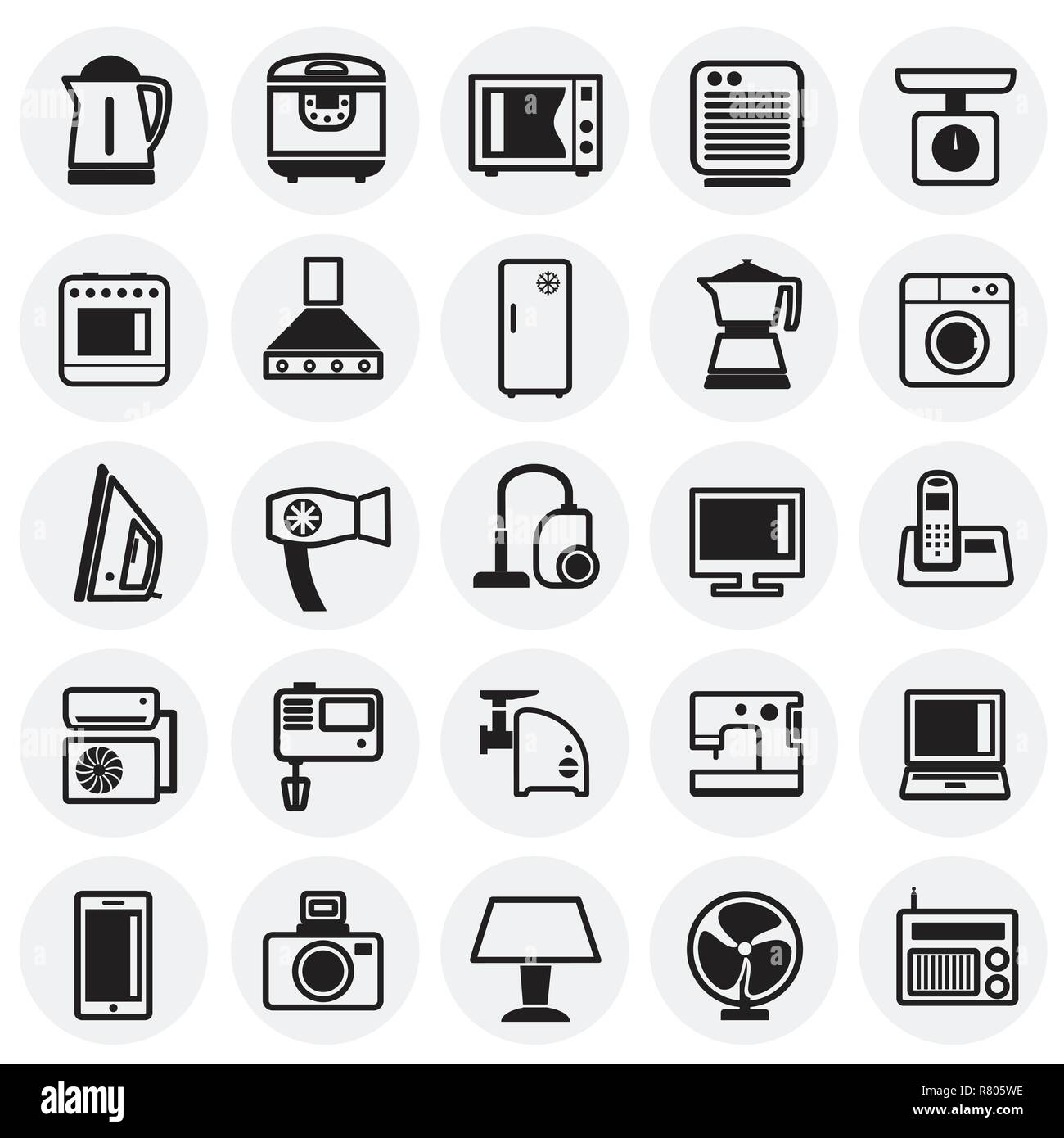 Home appliance icons set on circles background for graphic and web design, Modern simple vector ...