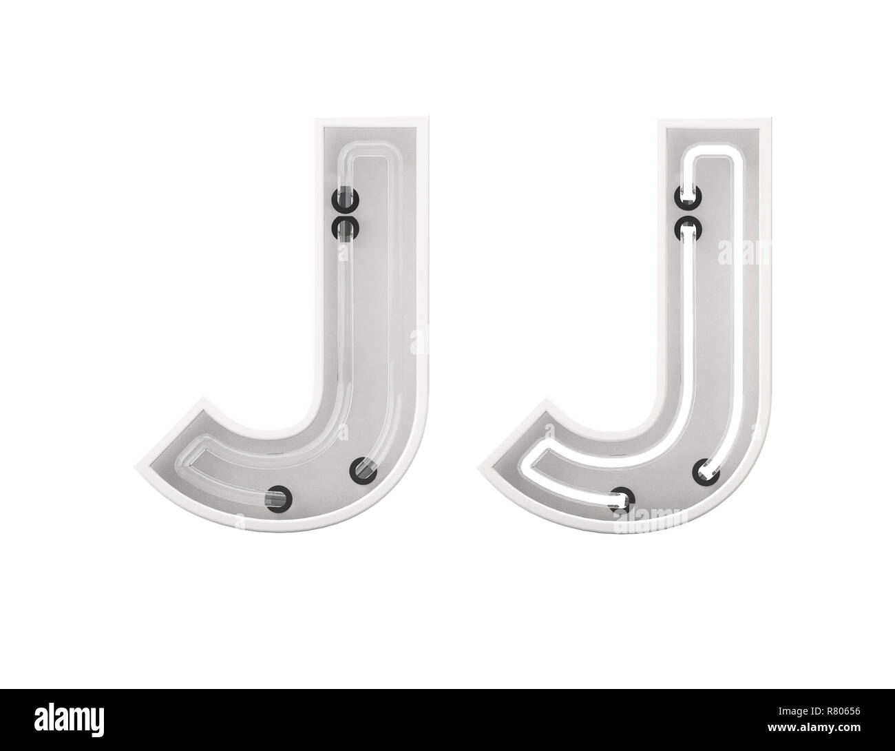 White neon style light letter J. On and Off neon lettering. 3D ...
