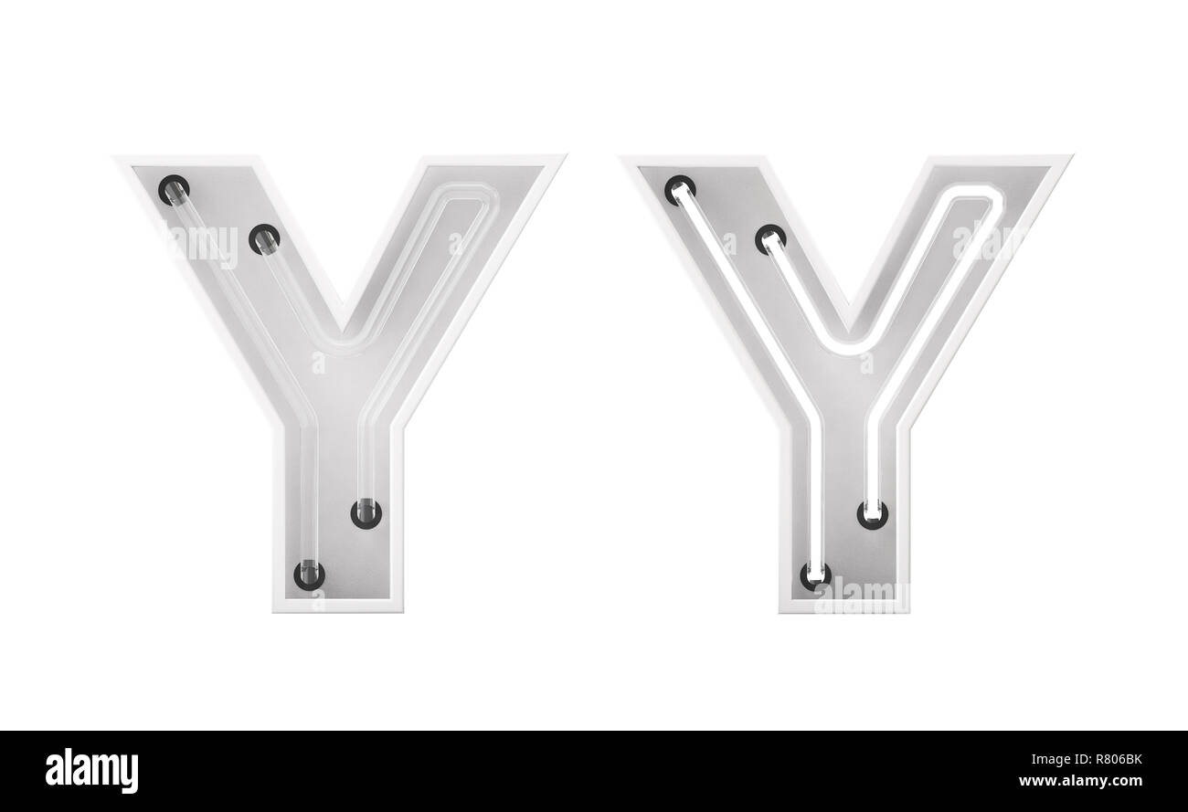 White neon style light letter Y. On and Off neon lettering. 3D ...