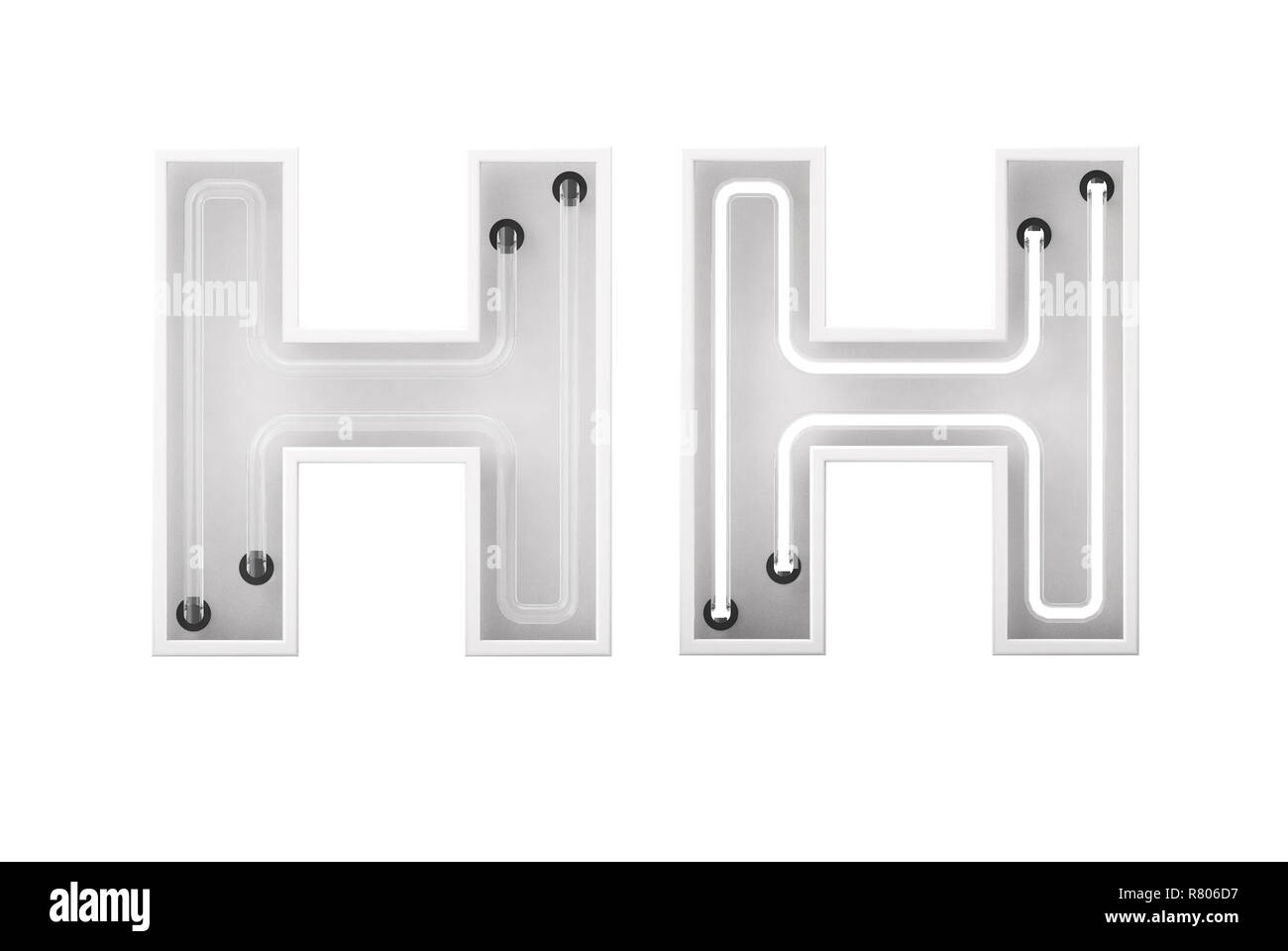 White neon style light letter H. On and Off neon lettering. 3D ...