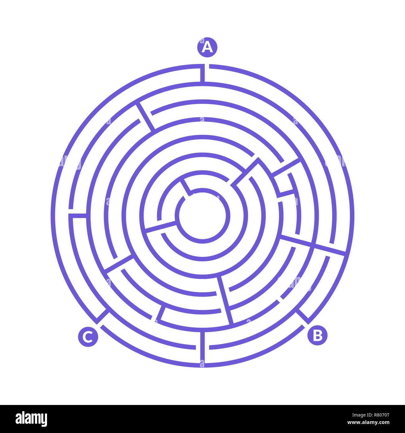 Simple round maze labyrinth game for kids. One of the puzzles from the set of child riddles ...