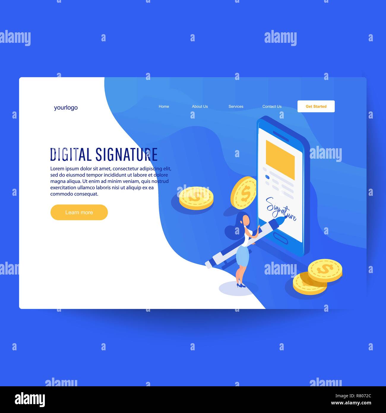 Digital signature. Flat 3d web isometric contract signature concept ...