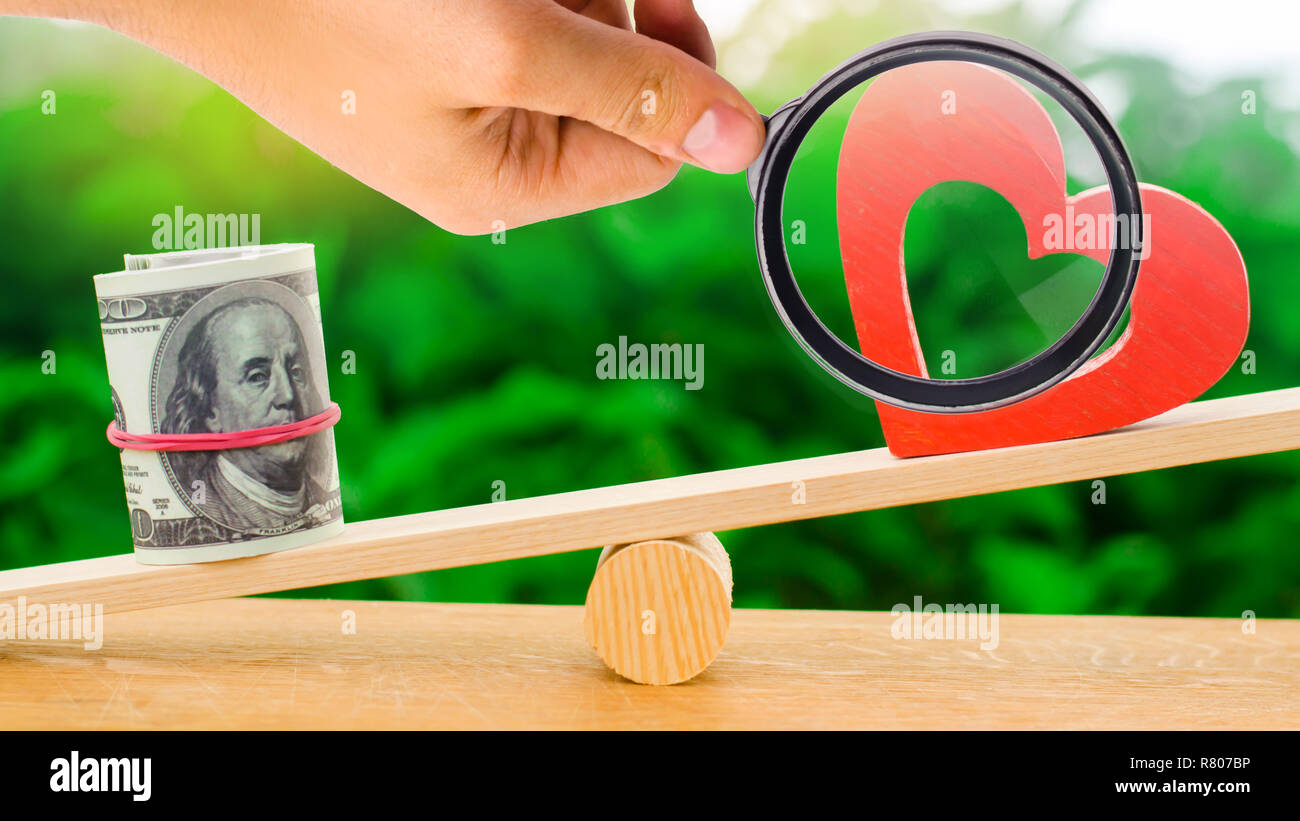 Money versus love concept. Passion versus profit. Family or career ...