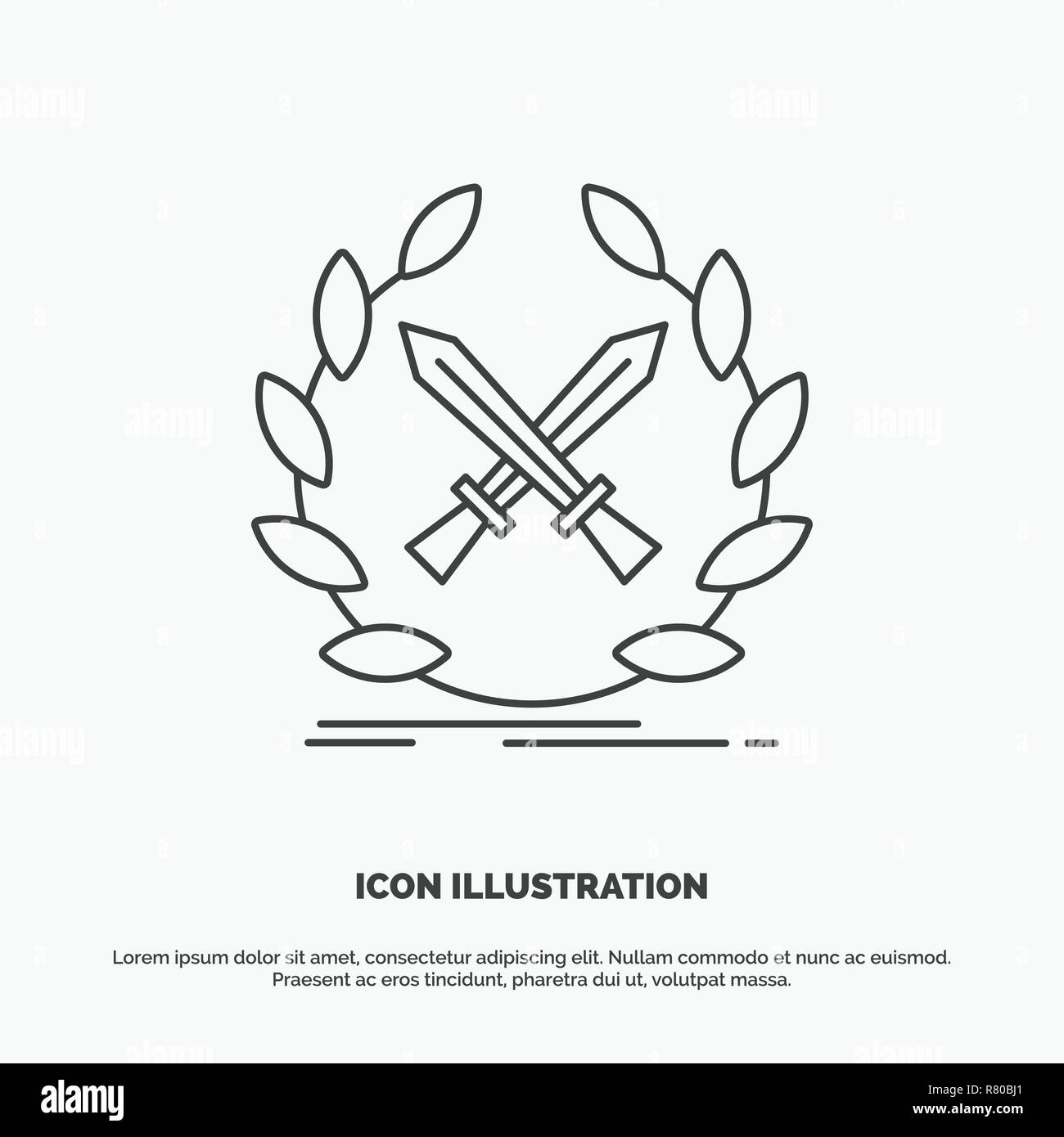 battle, emblem, game, label, swords Icon. Line vector gray symbol for ...