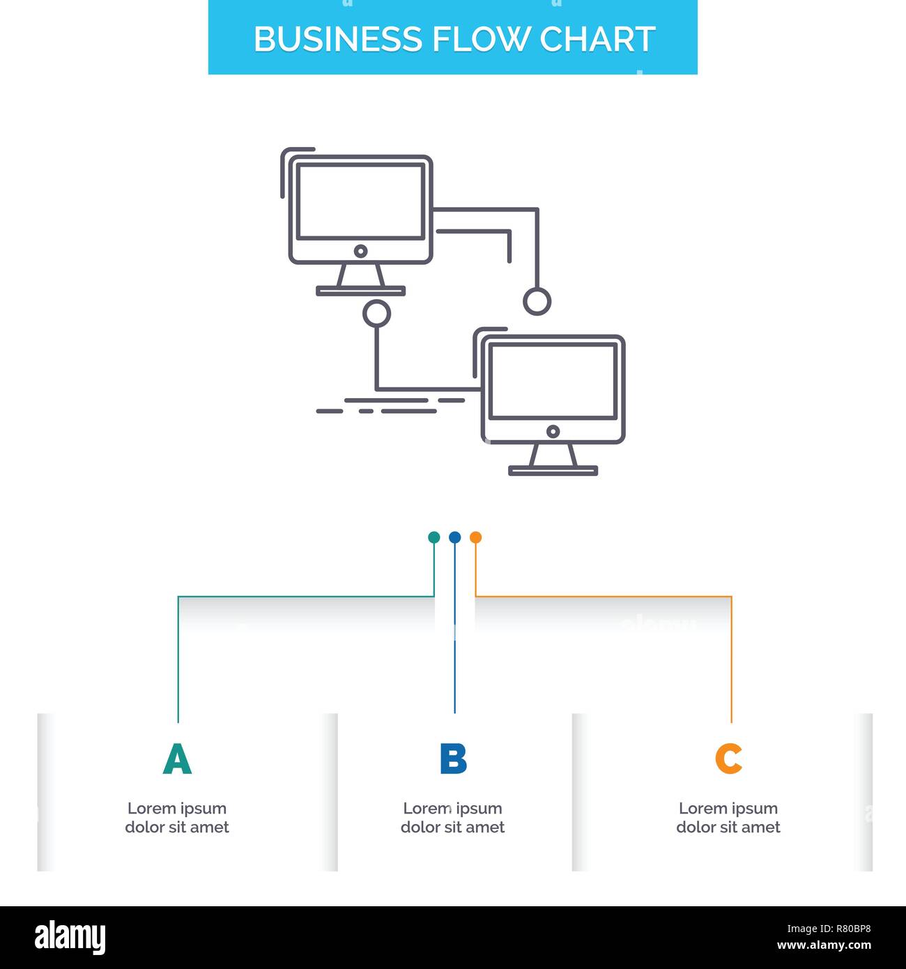 Local Lan Connection Sync Computer Business Flow Chart Design With 3 Steps Line Icon For