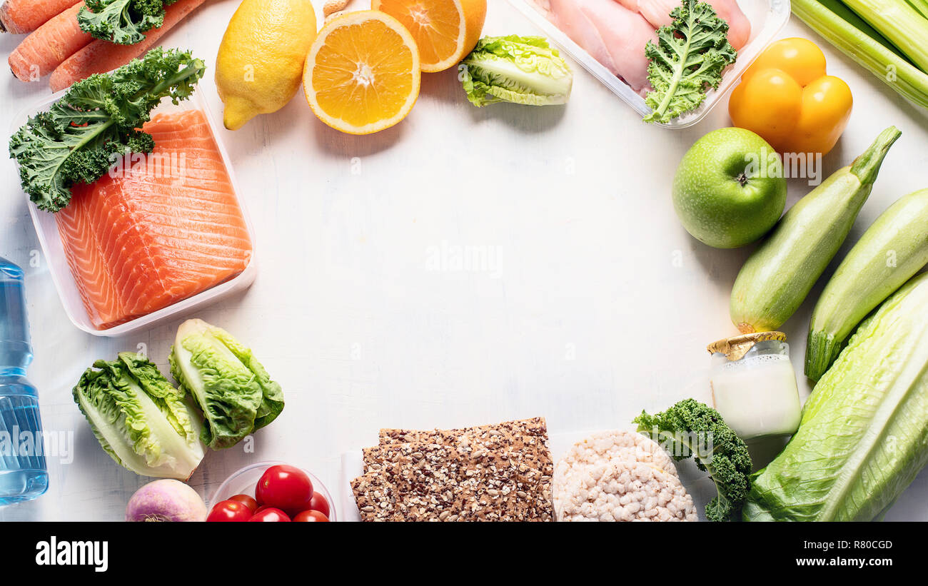 Healthy eating plan. Diet and meal planning. Top view. Flat lay with ...