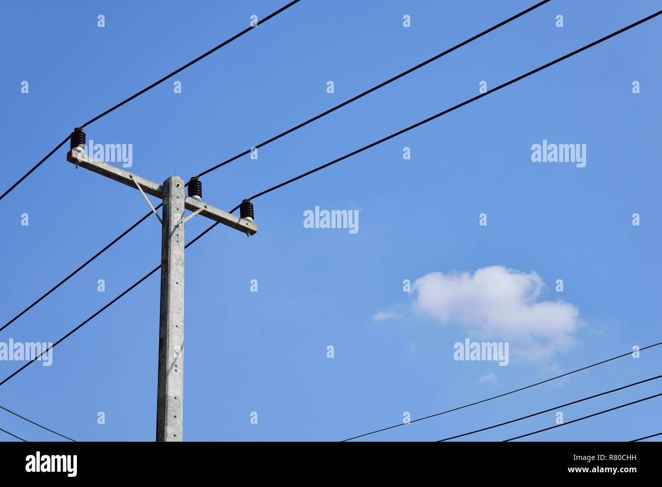 The cable and wires on electricity post Stock Photo - Alamy