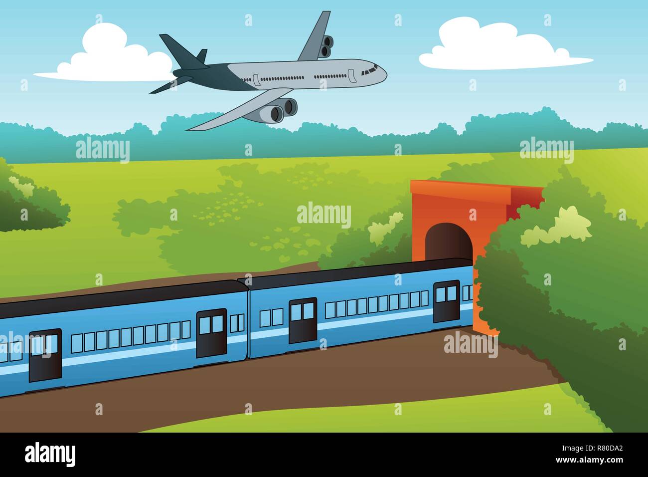 A vector illustration of Airplane and Train Stock Vector Image & Art ...