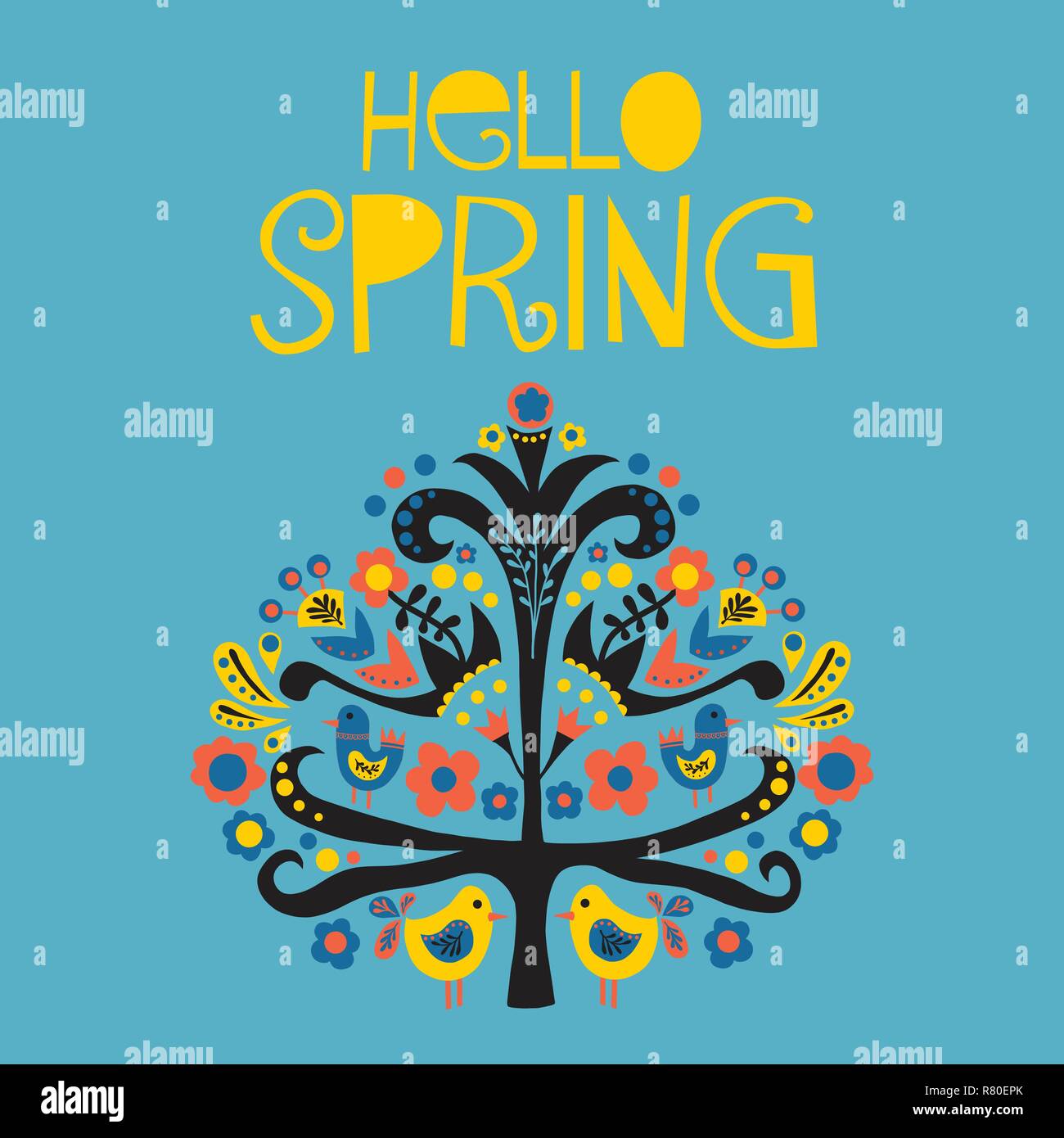 Hello Spring Scandinavian folk vector illustration Stock Vector Image ...