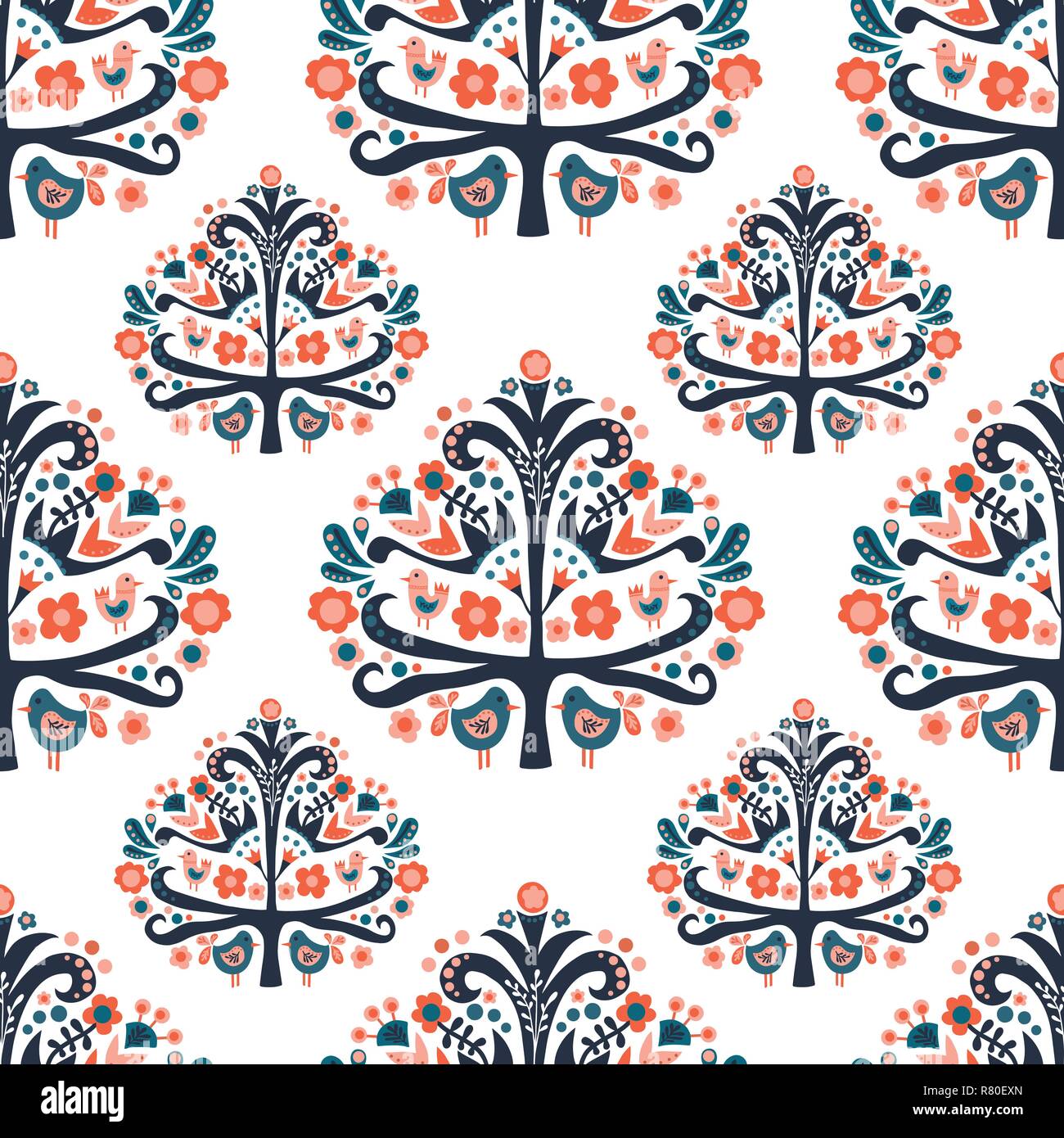 Scandinavian folk art tree seamless pattern Vector Stock Vector Image ...