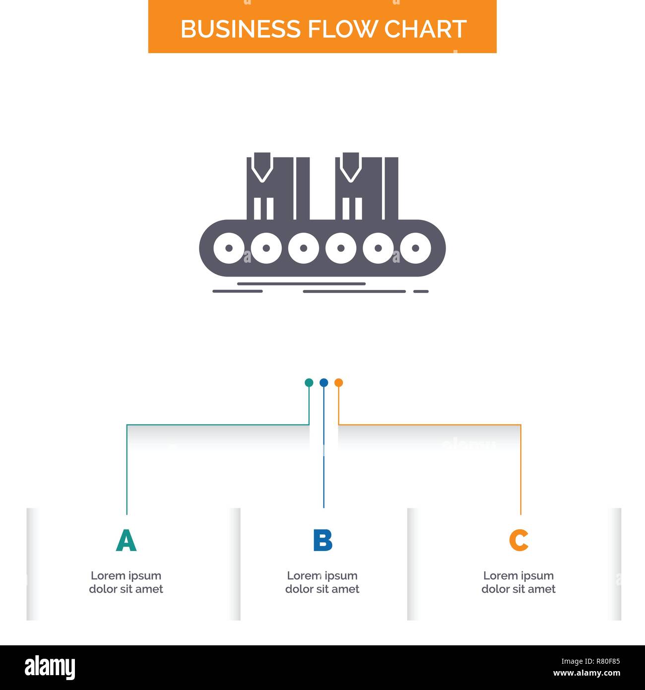 Belt, box, conveyor, factory, line Business Flow Chart Design with 3 ...