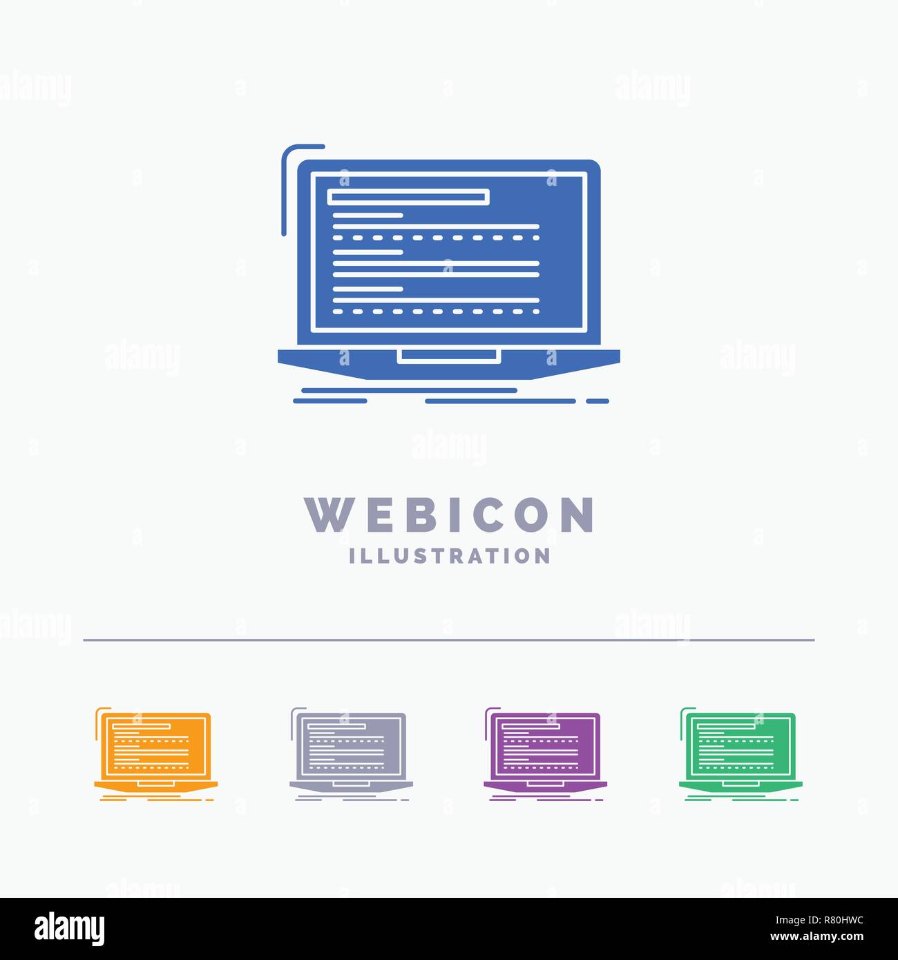 Code Coding Computer Monoblock Laptop 5 Color Glyph Web Icon Template Isolated On White