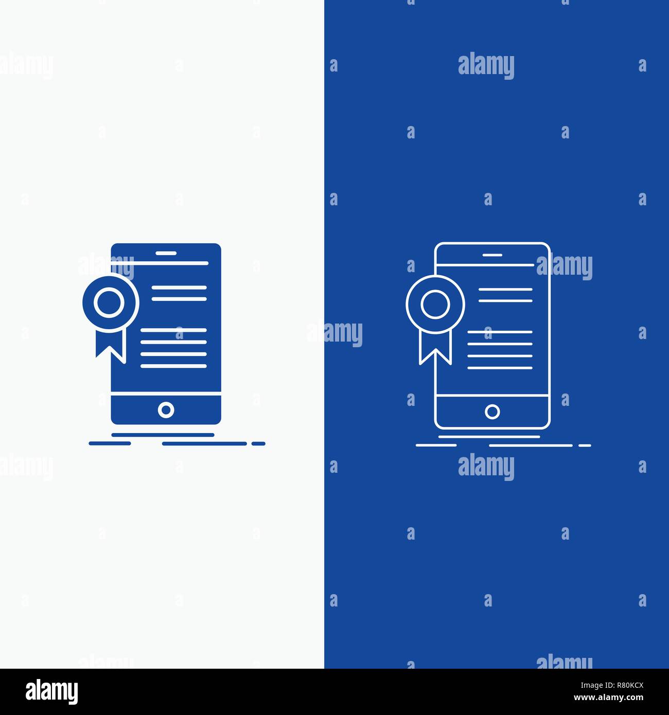 certificate, certification, App, application, approval Line and Glyph web Button in Blue color ...