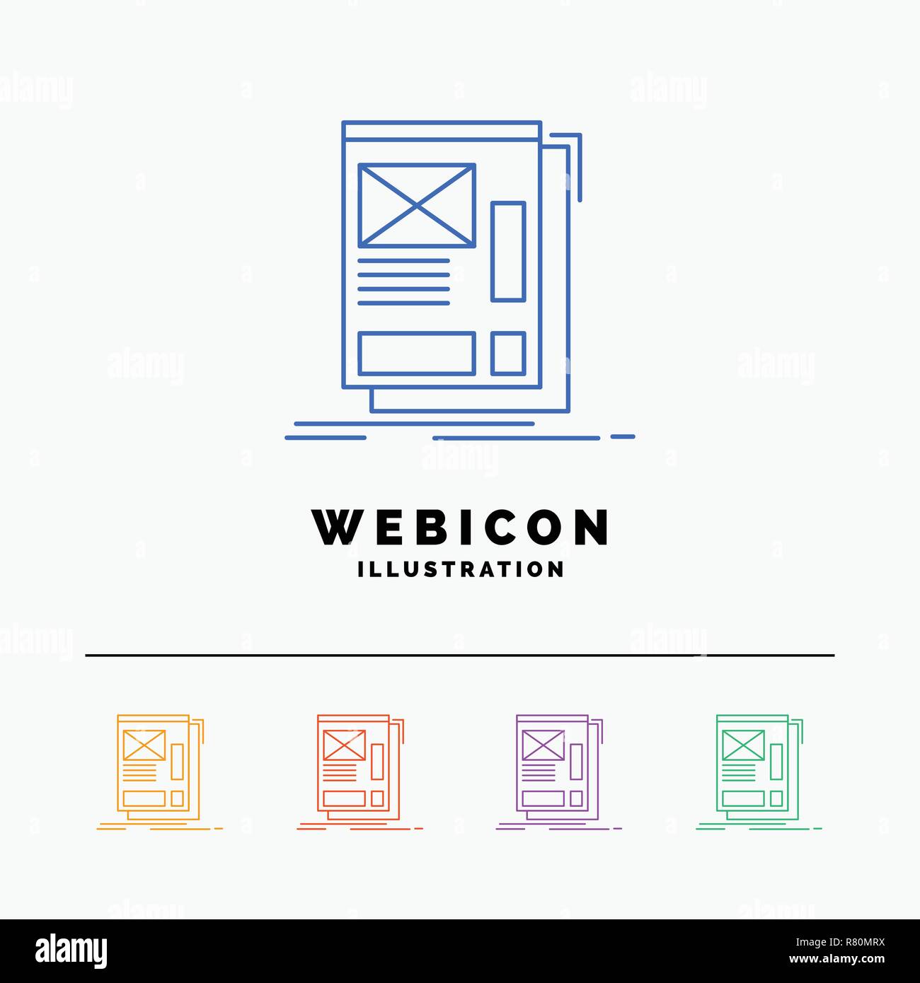 Wire Framing Web Layout Development 5 Color Line Web Icon Template Isolated On White Vector