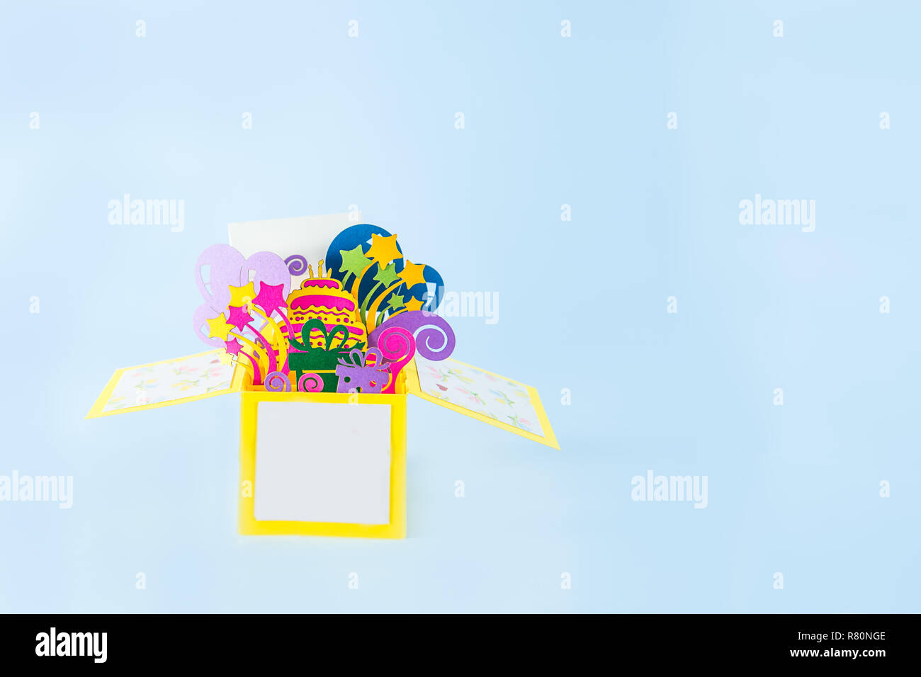 Happy birthday handcraft pop -up greeting card made of paper. Bright ...