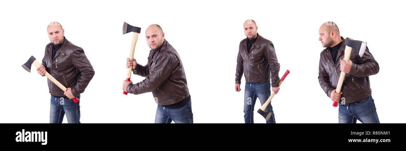 Man with axe isolated on white Stock Photo - Alamy