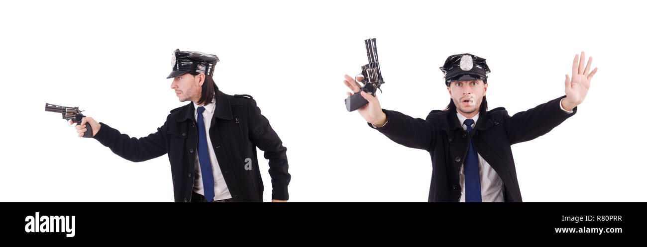 Police officer isolated on white Stock Photo - Alamy