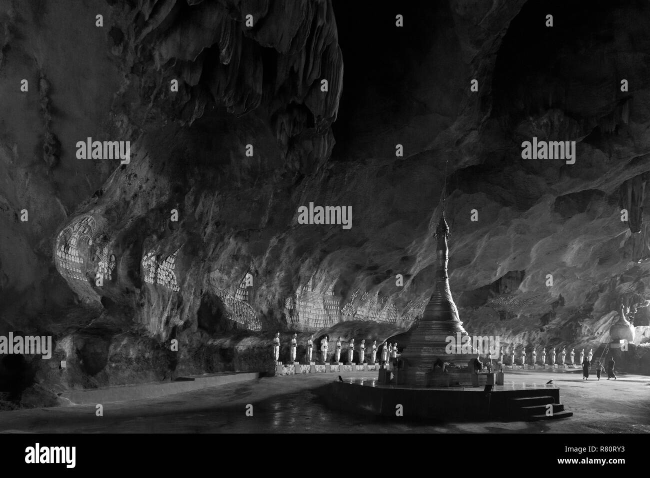 HPA-AN, MYANMAR - 19 NOVEMBER, 2018: Black and white picture of the ...